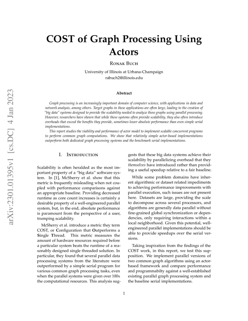 Cost Of Graph Processing Using Actors Deepai 