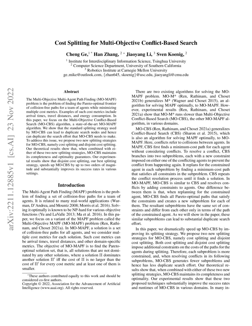 Cost Splitting for Multi-Objective Conflict-Based Search | DeepAI