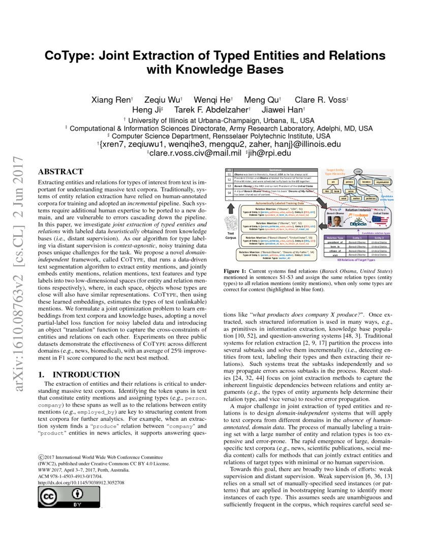 Cotype Joint Extraction Of Typed Entities And Relations With Knowledge Bases Deepai