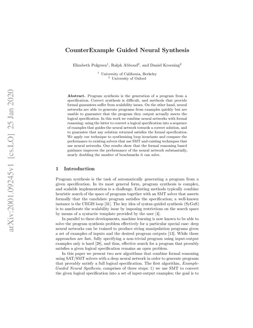 CounterExample Guided Neural Synthesis | DeepAI CounterExample Guided Neural Synthesis | DeepAI