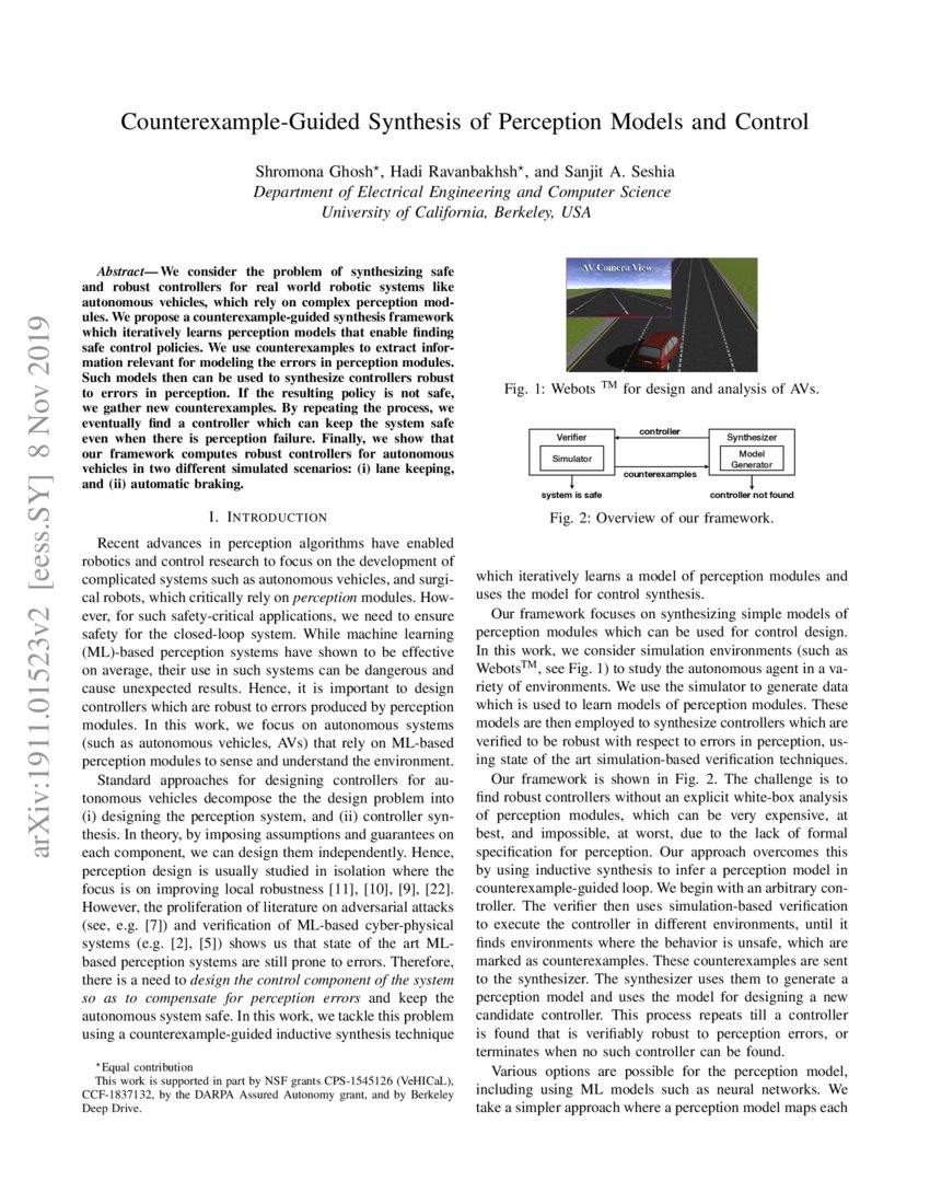 Counterexample-Guided Synthesis of Perception Models and Control | DeepAI