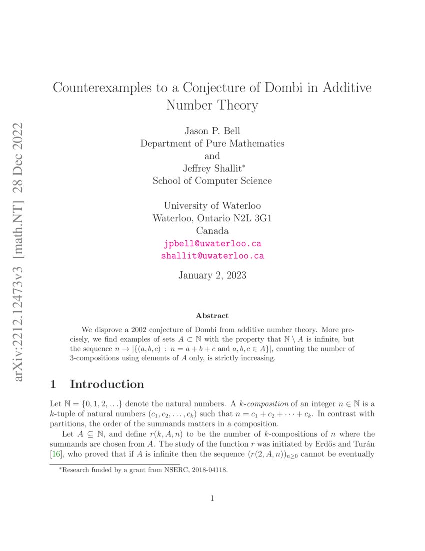 Counterexamples To A Conjecture Of Dombi In Additive Number Theory Deepai