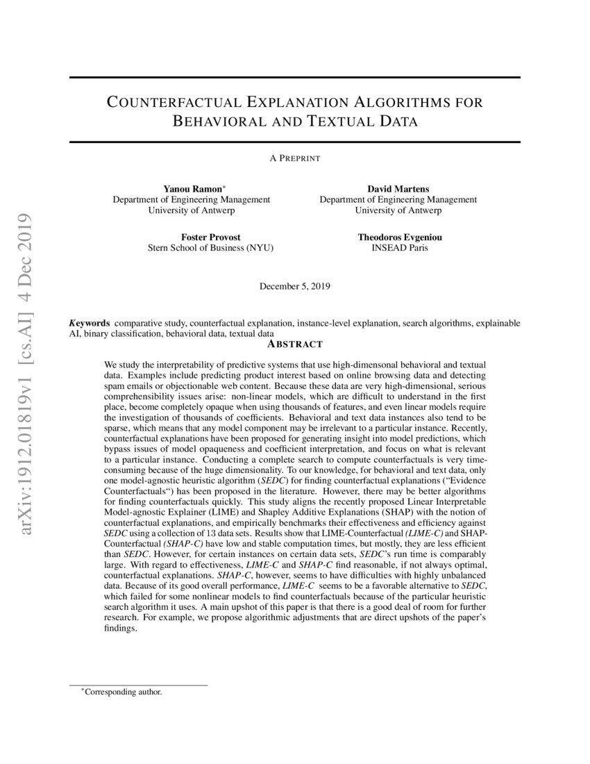 Counterfactual Explanation Algorithms For Behavioral And Textual Data Deepai