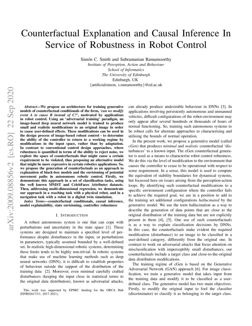 Counterfactual Explanation And Causal Inference In Service Of Robustness In Robot Control Deepai