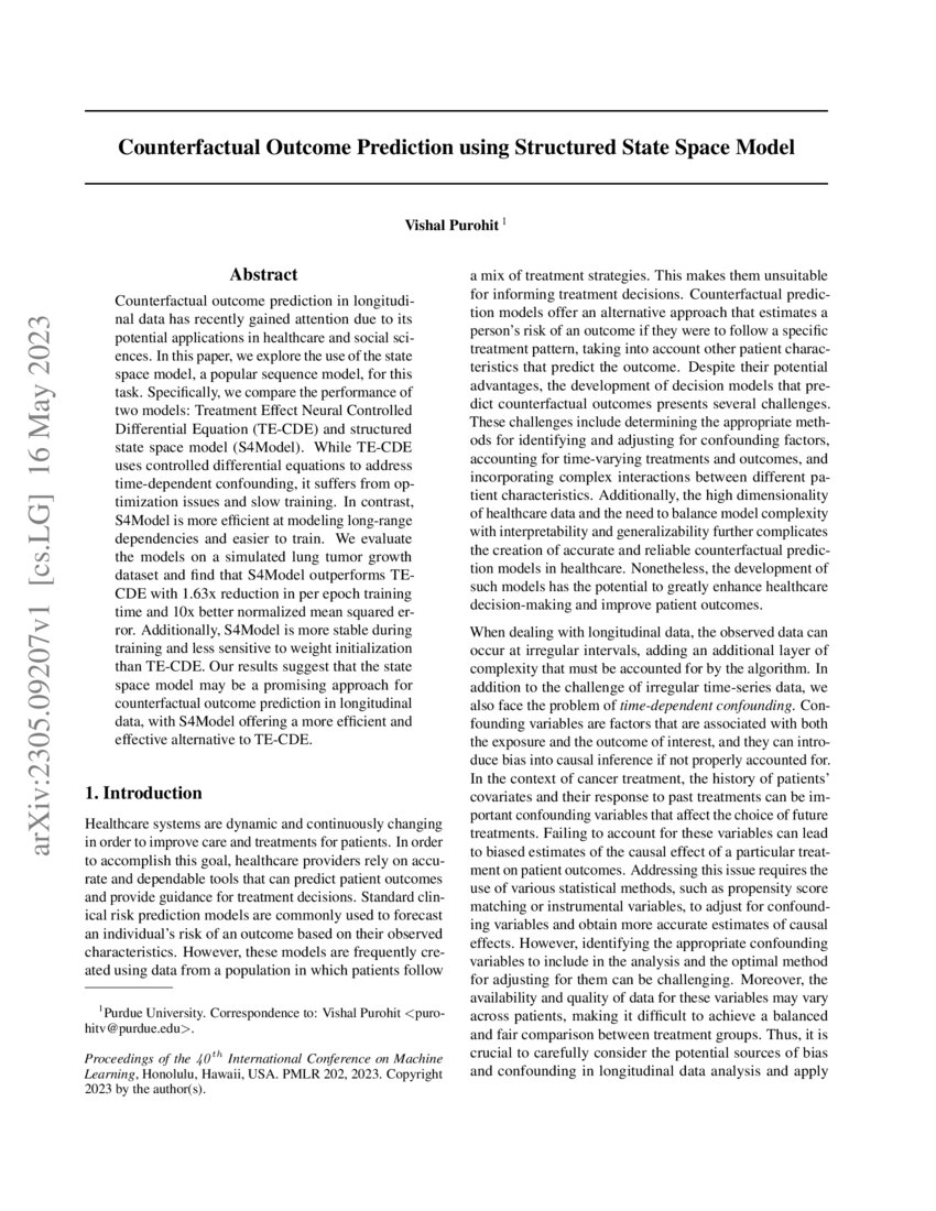 Counterfactual Outcome Prediction Using Structured State Space Model Deepai