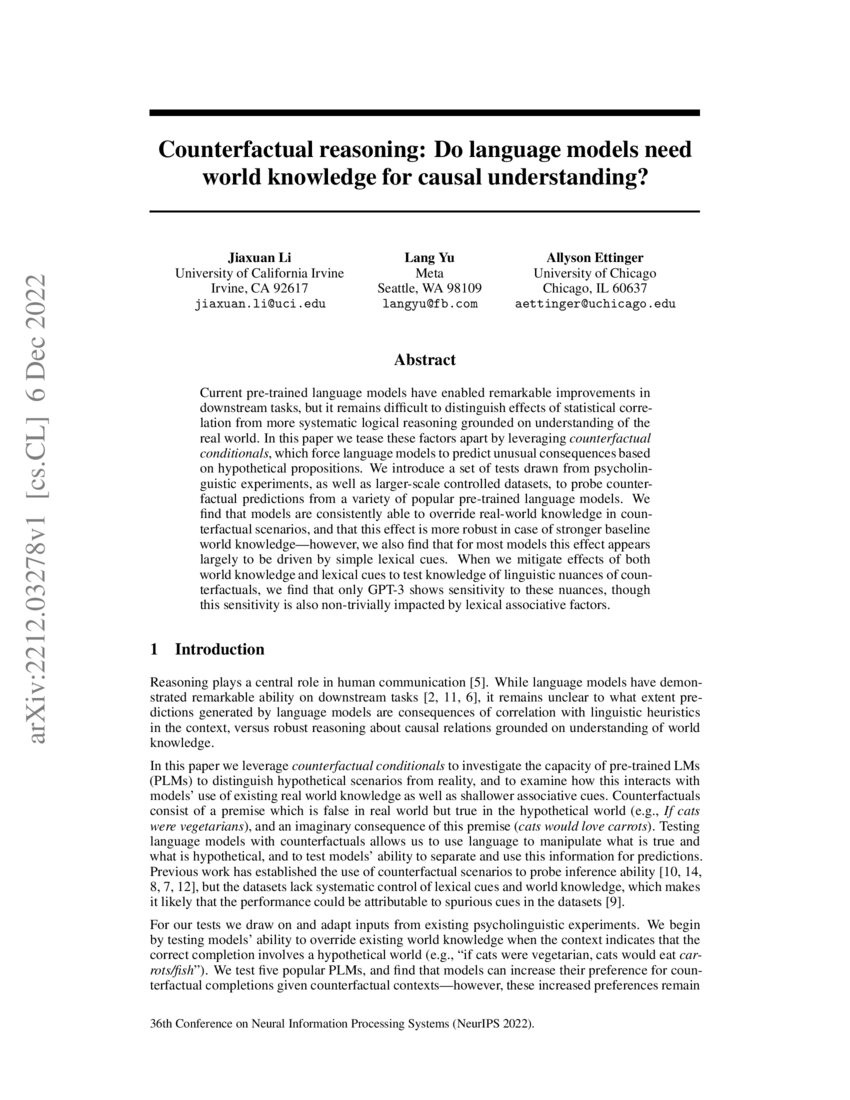Counterfactual Reasoning Do Language Models Need World Knowledge For Causal Understanding Deepai