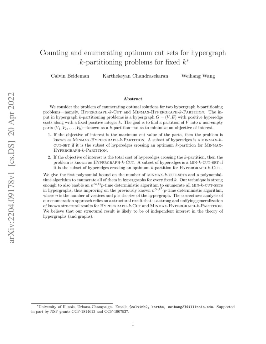 Counting And Enumerating Optimum Cut Sets For Hypergraph K Partitioning Problems For Fixed K
