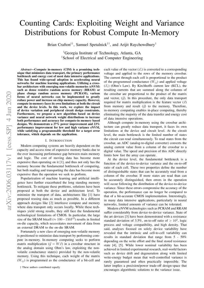 Counting Cards Exploiting Weight And Variance Distributions For Robust Compute In Memory Deepai 