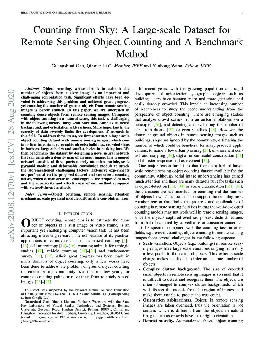 Counting From Sky A Large Scale Dataset For Remote Sensing Object Counting And A Benchmark