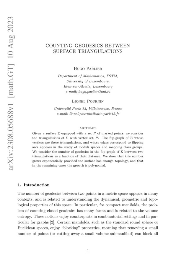 Counting geodesics between surface triangulations | DeepAI