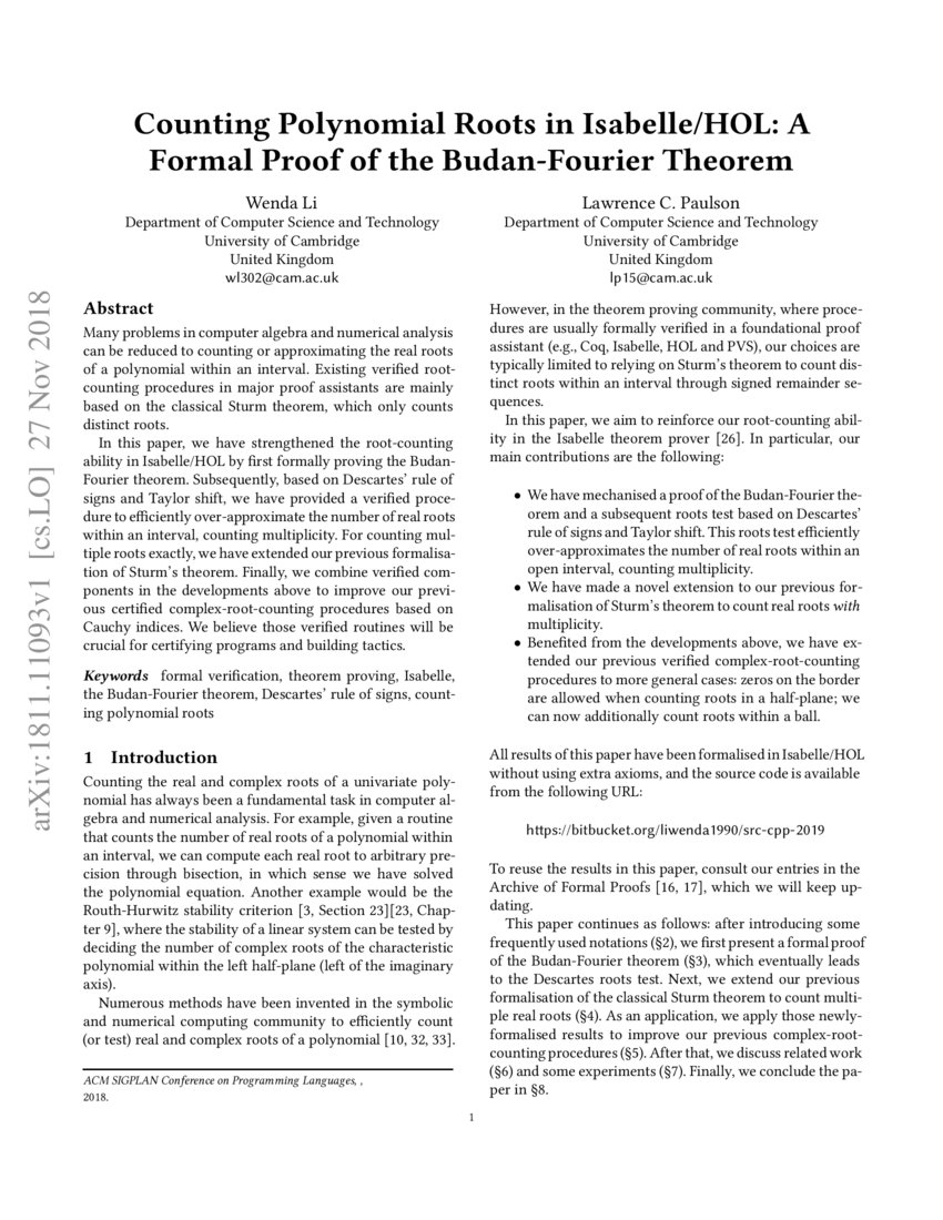Counting Polynomial Roots in Isabelle/HOL: A Formal Proof of the Budan ...