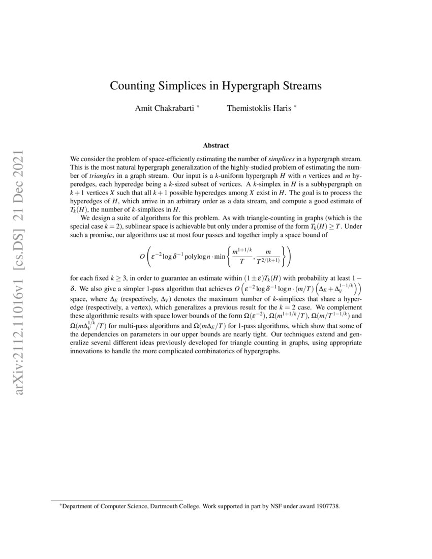 Counting Simplices In Hypergraph Streams Deepai 
