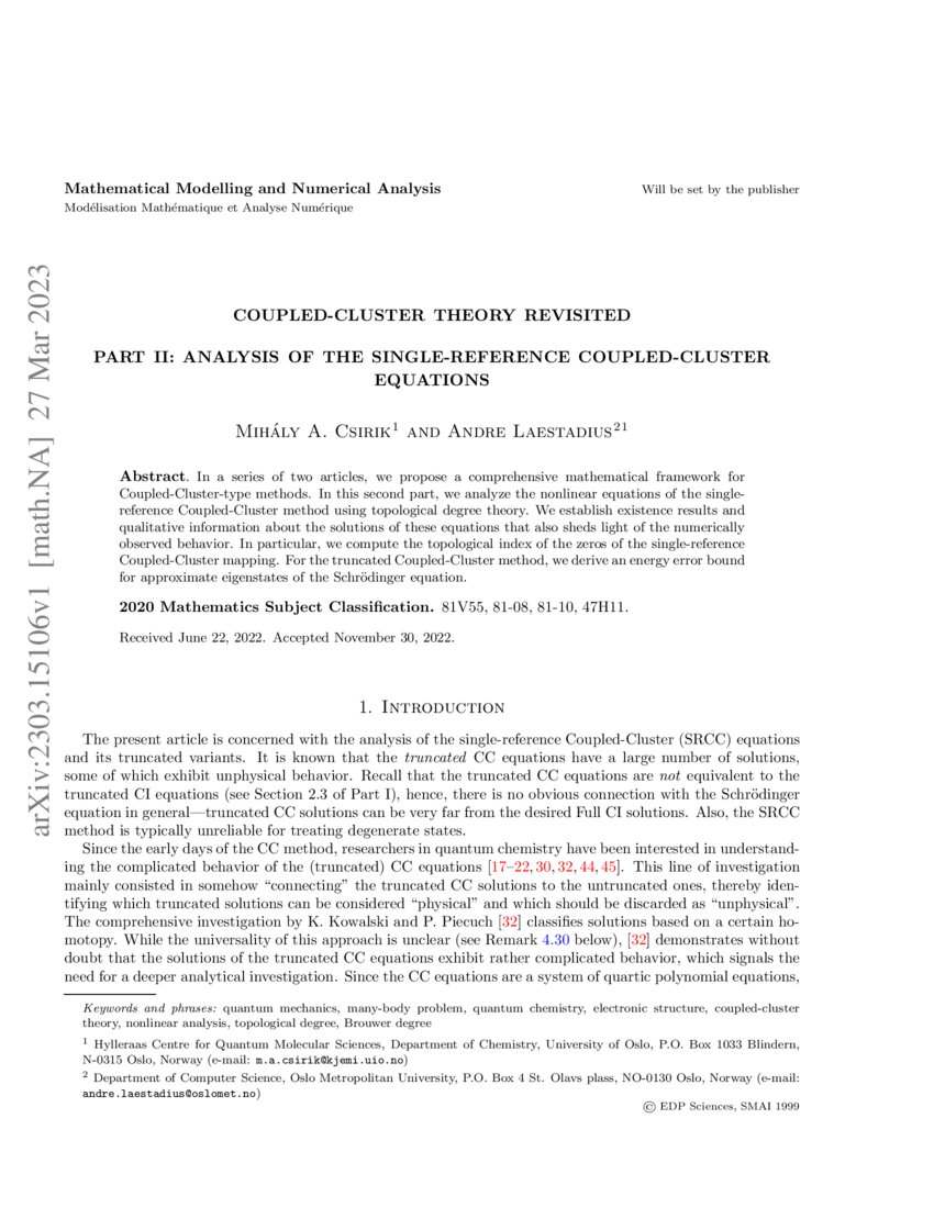 Coupled Cluster Theory Revisited Part Ii Analysis Of The Single
