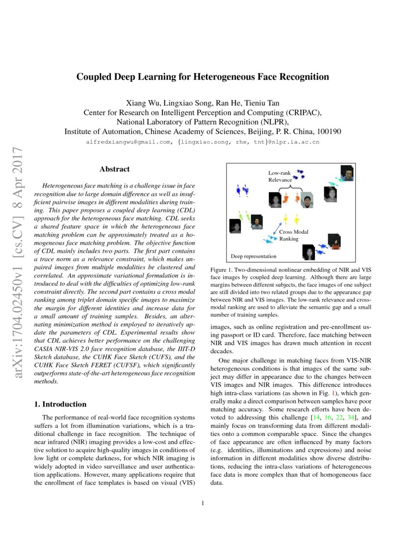 Coupled Deep Learning For Heterogeneous Face Recognition Deepai