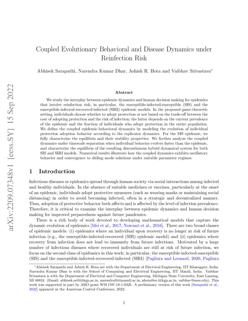 Coupled Evolutionary Behavioral and Disease Dynamics under Reinfection ...
