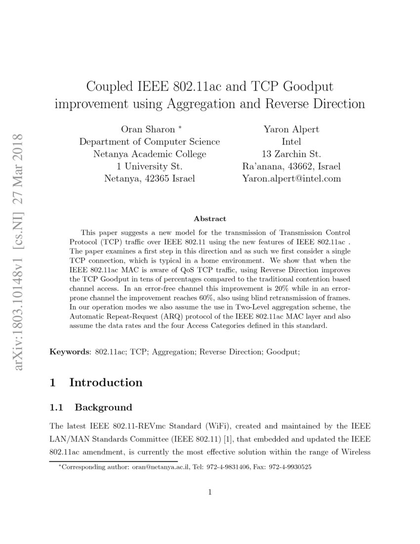 Coupled IEEE 802.11ac and TCP Goodput improvement using Aggregation and Reverse Direction | DeepAI