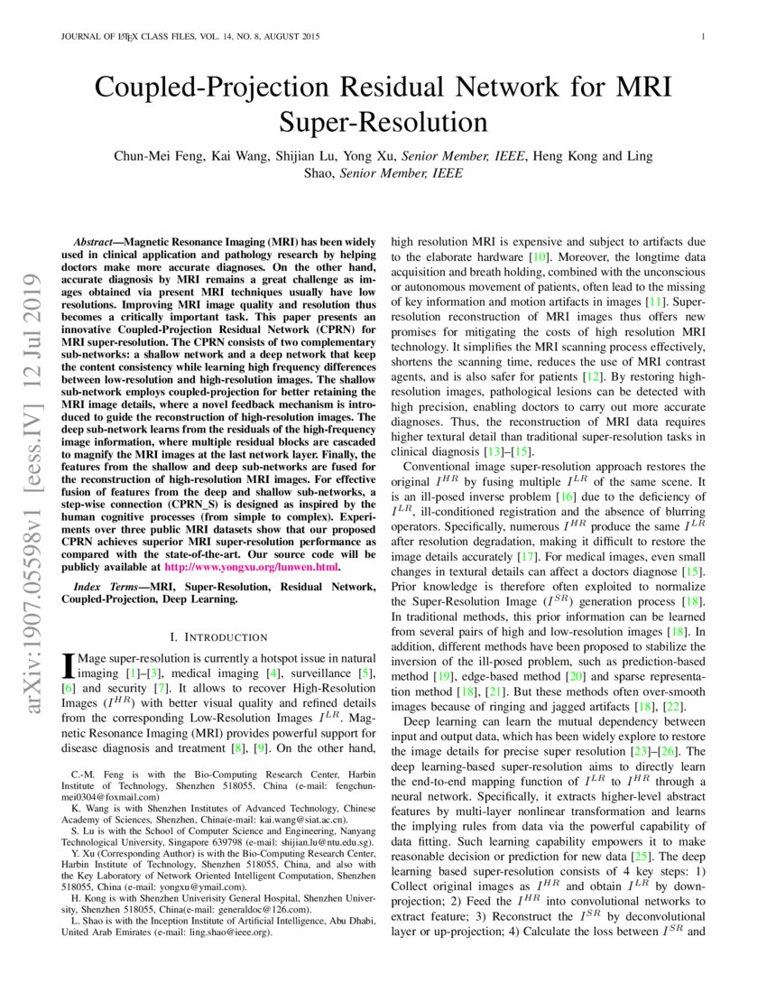 Coupled-Projection Residual Network for MRI Super-Resolution | DeepAI