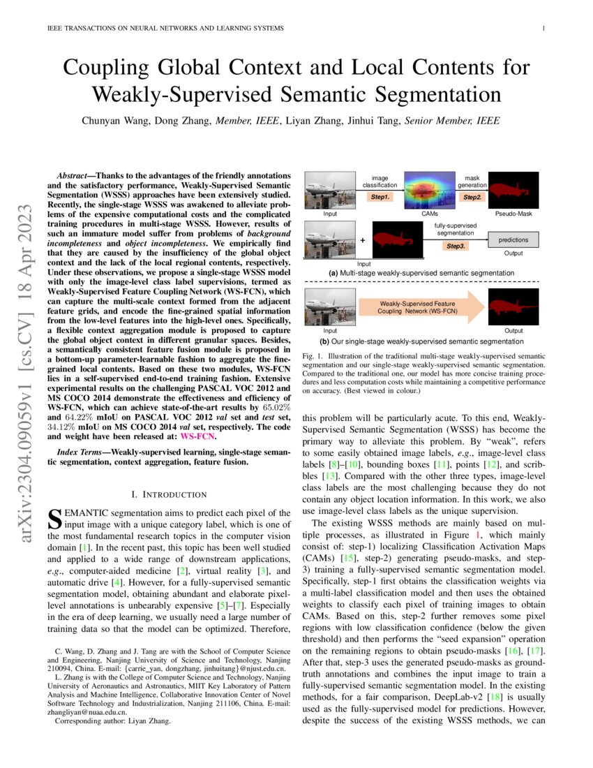 Coupling Global Context And Local Contents For Weakly Supervised Semantic Segmentation Deepai