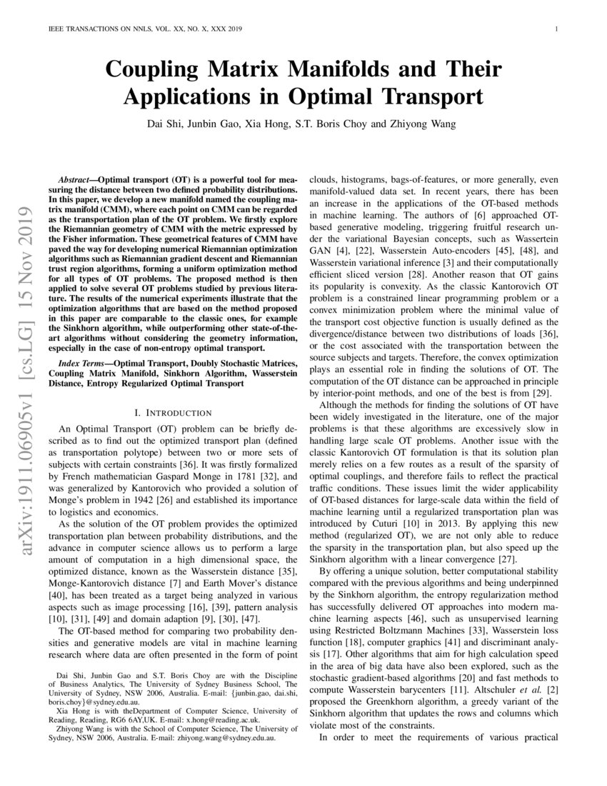 Coupling Matrix Manifolds and Their Applications in Optimal Transport | DeepAI