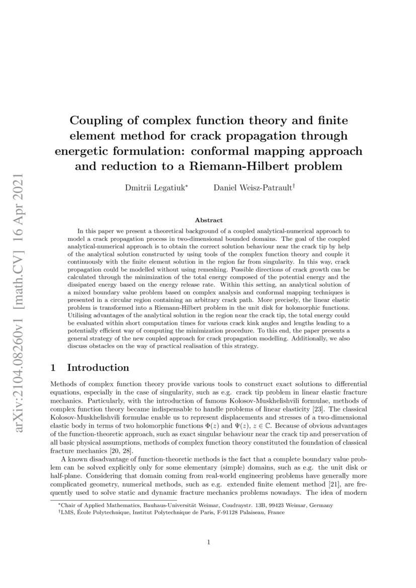 Coupling Of Complex Function Theory And Finite Element Method For Crack Propagation Through