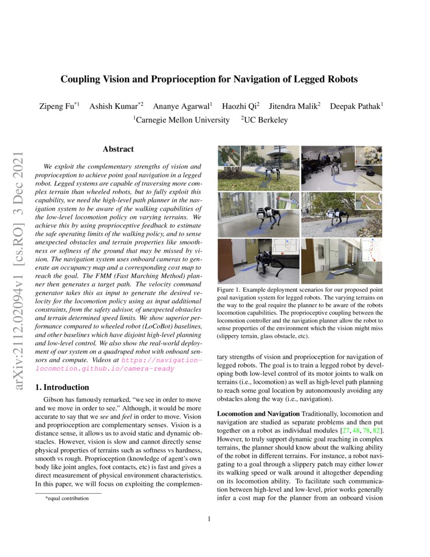 Coupling Vision And Proprioception For Navigation Of Legged Robots Deepai