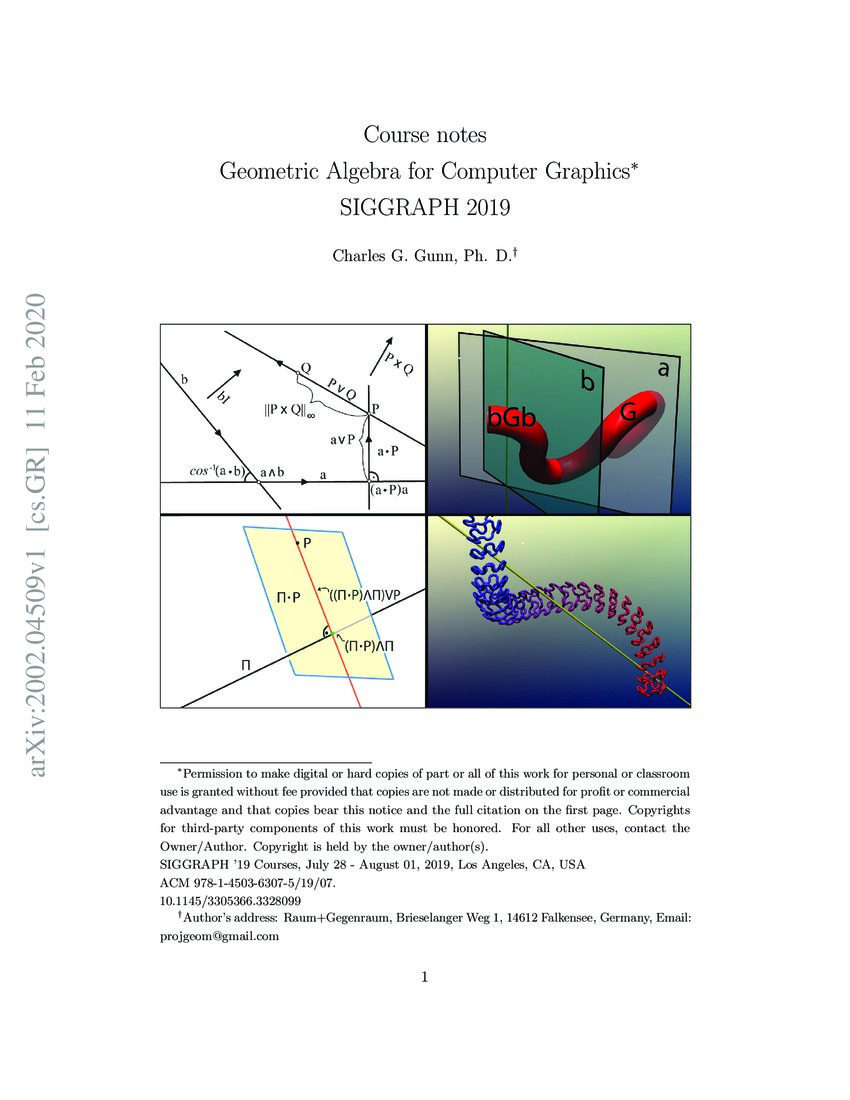 Course notes Geometric Algebra for Computer Graphics, SIGGRAPH 2019 ...