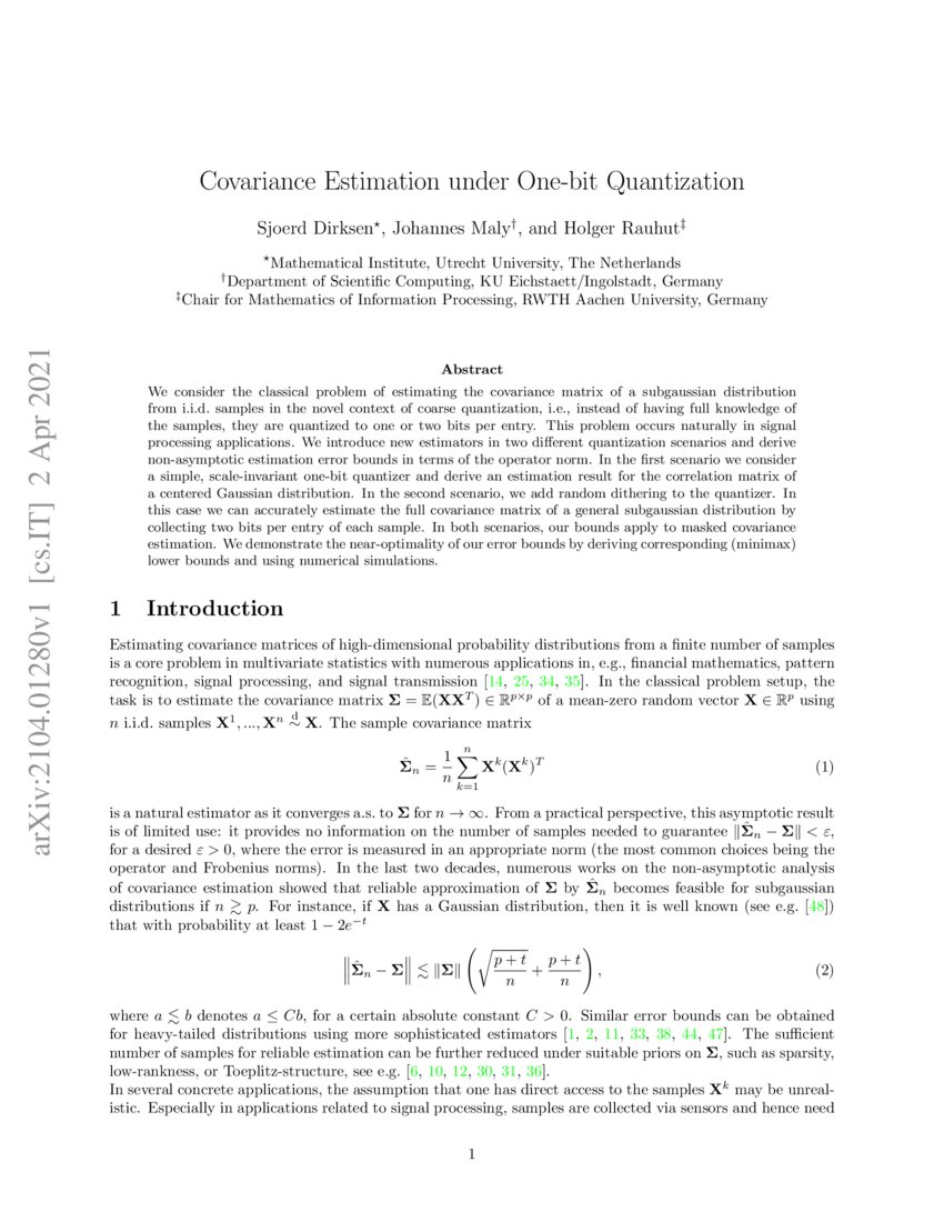Covariance estimation under one-bit quantization | DeepAI