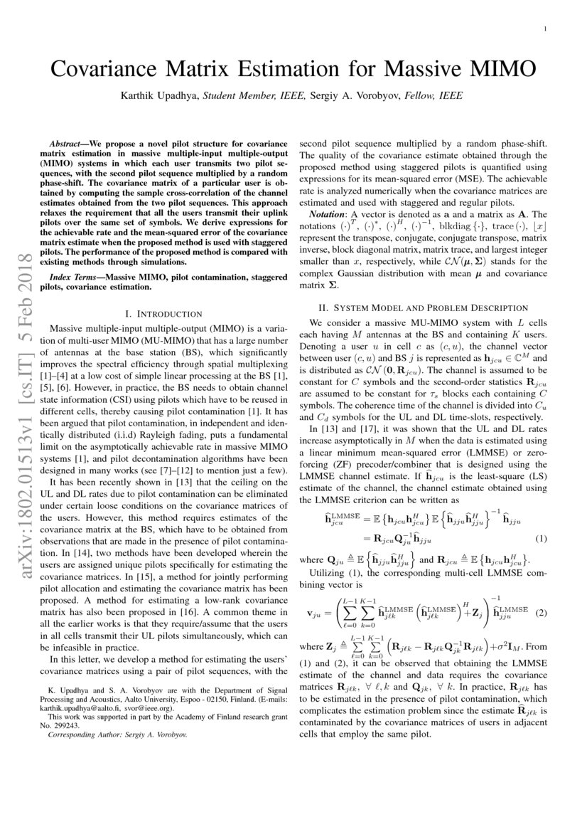Covariance Matrix Estimation For Massive Mimo Deepai