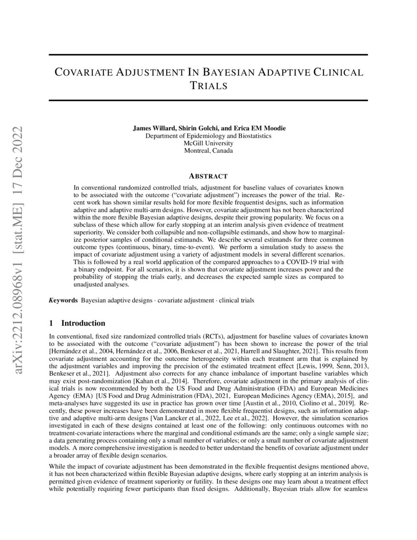 Covariate Adjustment In Bayesian Adaptive Clinical Trials Deepai
