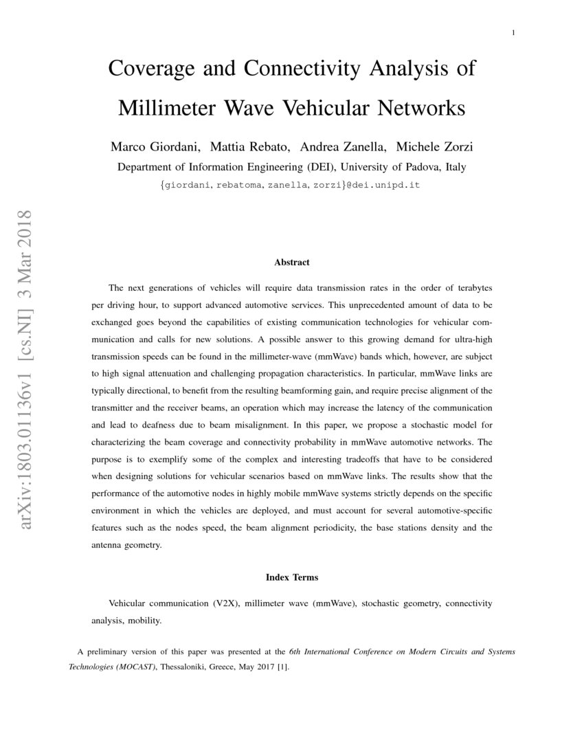 Coverage And Connectivity Analysis Of Millimeter Wave Vehicular Networks Deepai