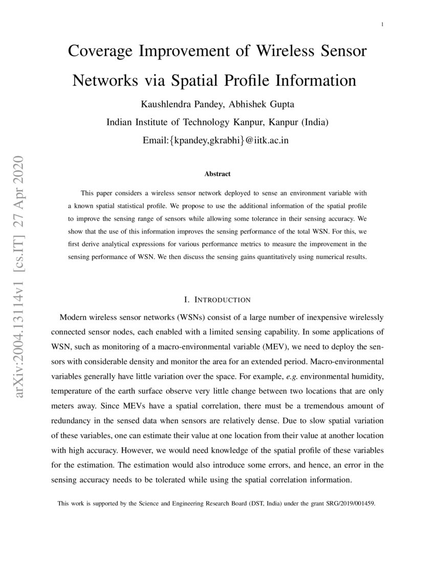 Coverage Improvement of Wireless Sensor Networks via Spatial Profile ...