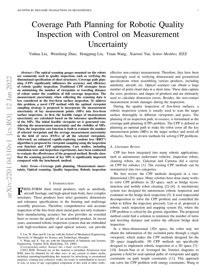 Coverage Path Planning for Robotic Quality Inspection with Control on ...