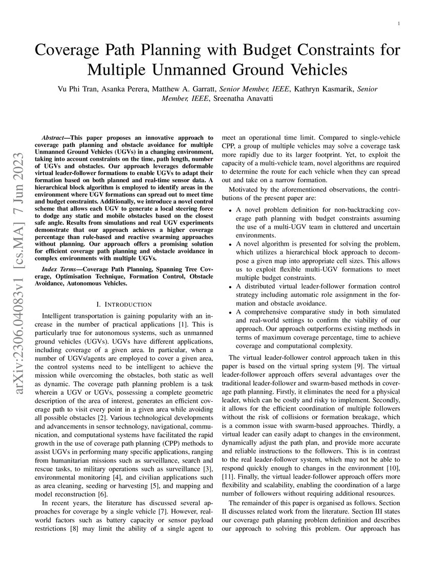 Coverage Path Planning With Budget Constraints For Multiple Unmanned Ground Vehicles Deepai