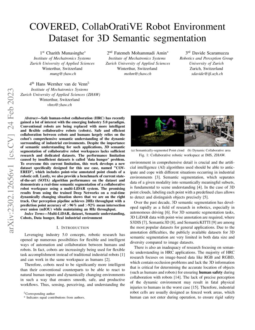 COVERED, CollabOratiVE Robot Environment Dataset for 3D Semantic segmentation | DeepAI