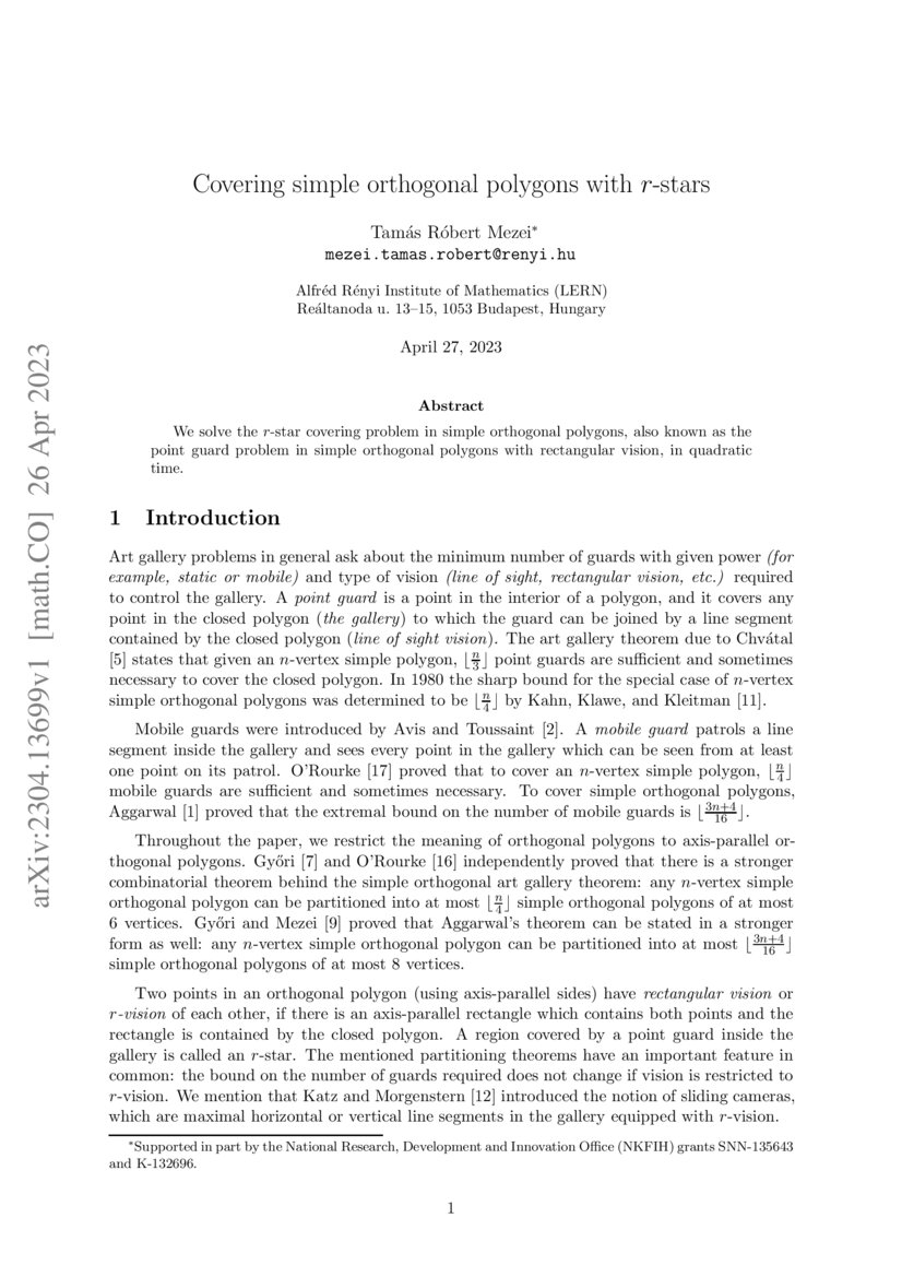Covering simple orthogonal polygons with r-stars | DeepAI