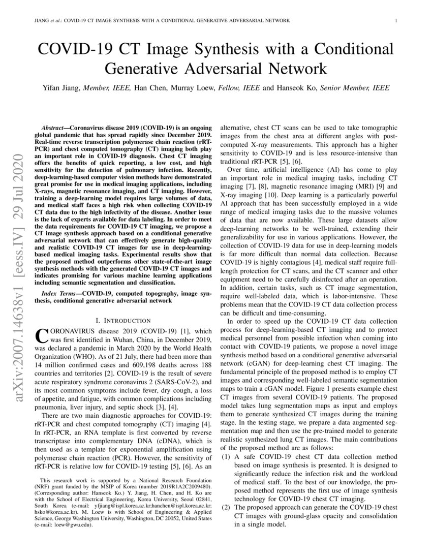 COVID-19 CT Image Synthesis with a Conditional Generative Adversarial Network | DeepAI