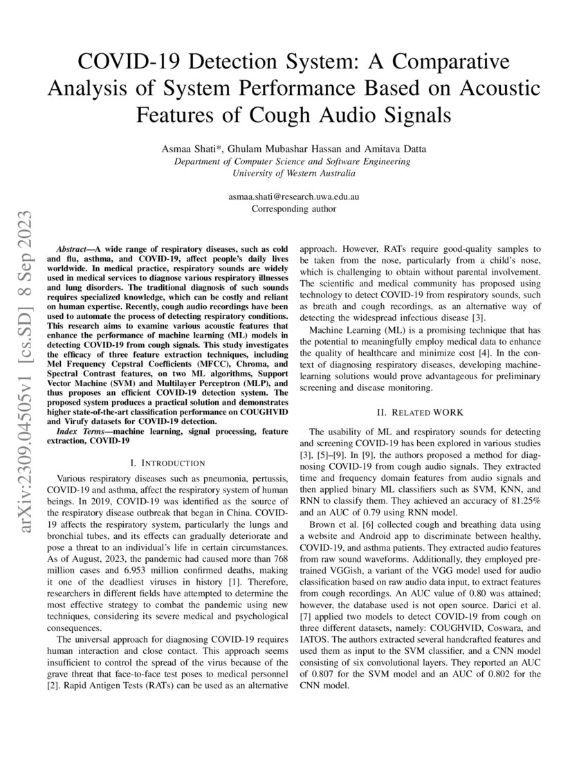 COVID-19 Detection System: A Comparative Analysis of System Performance Based on Acoustic ...
