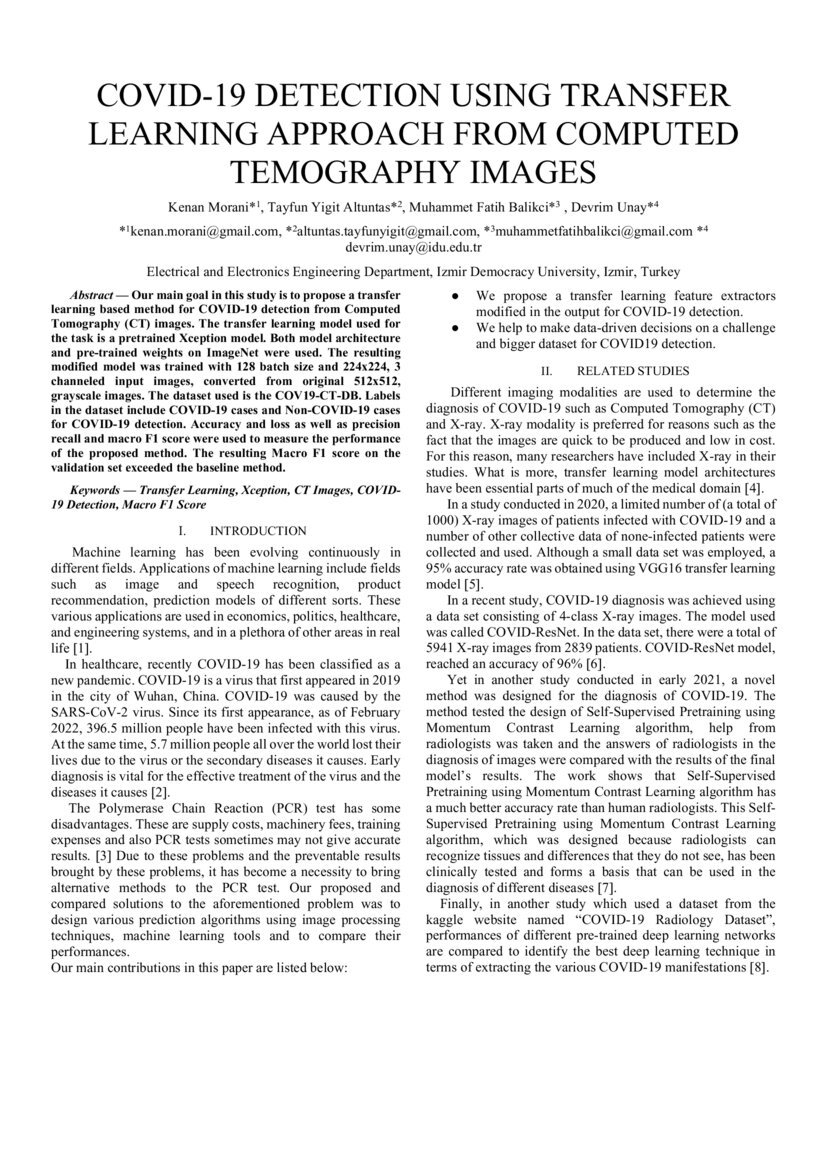 Covid-19 Detection Using transfer Learning Approach from Computed ...