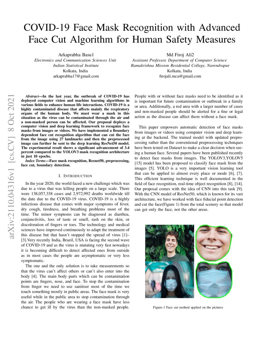 COVID-19 Face Mask Recognition with Advanced Face Cut Algorithm for ...