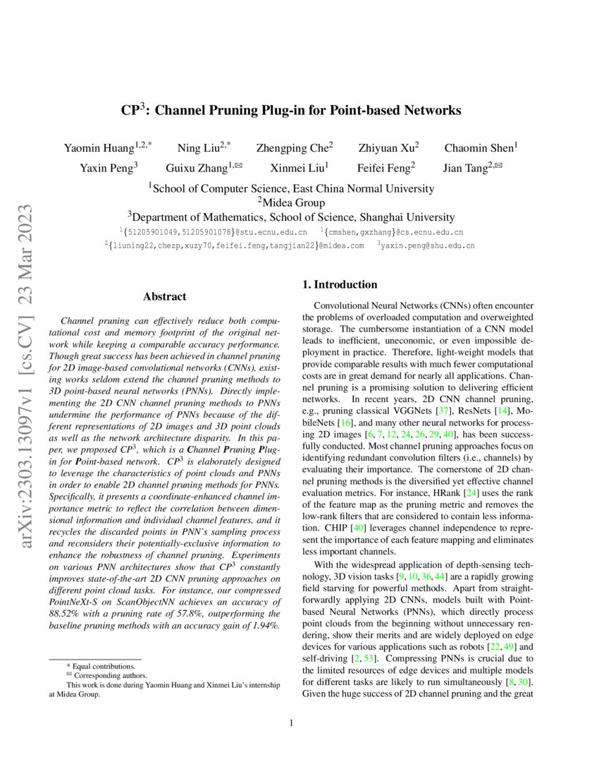 CP^3: Channel Pruning Plug-in for Point-based Networks | DeepAI