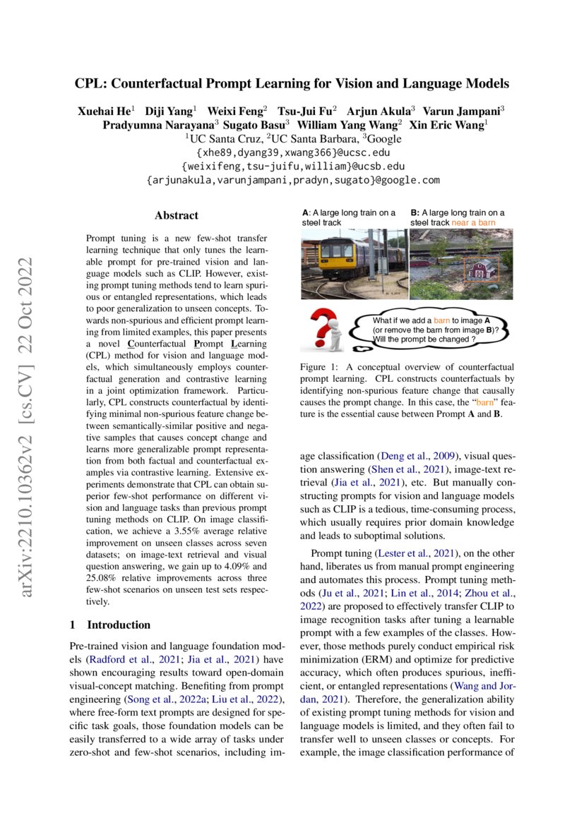 CPL: Counterfactual Prompt Learning for Vision and Language Models | DeepAI