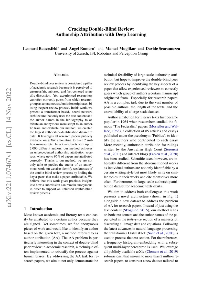 Cracking Double-Blind Review: Authorship Attribution with Deep Learning ... Cracking Double-Blind Review: Authorship Attribution with Deep Learning ...