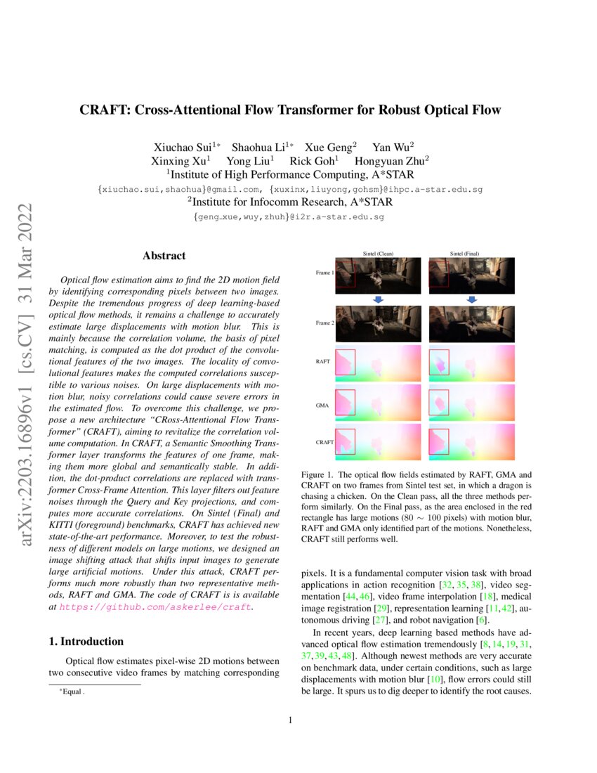 CRAFT: Cross-Attentional Flow Transformer for Robust Optical Flow | DeepAI