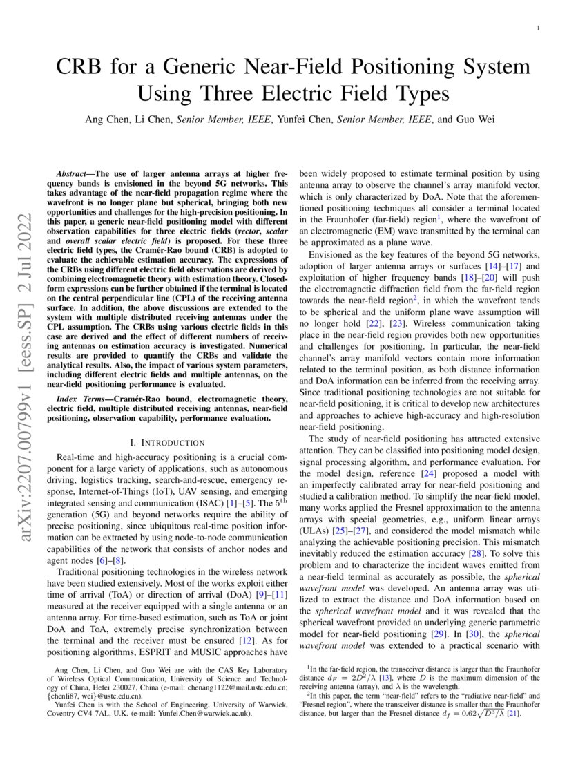 CRB for a Generic Near-Field Positioning System Using Three Electric Field Types | DeepAI
