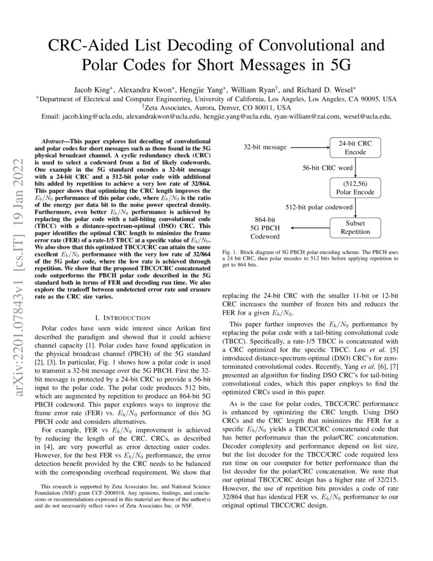 Crc Aided List Decoding Of Convolutional And Polar Codes For Short Messages In 5g Deepai