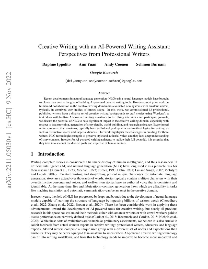 Creative Writing with an AI-Powered Writing Assistant: Perspectives ...