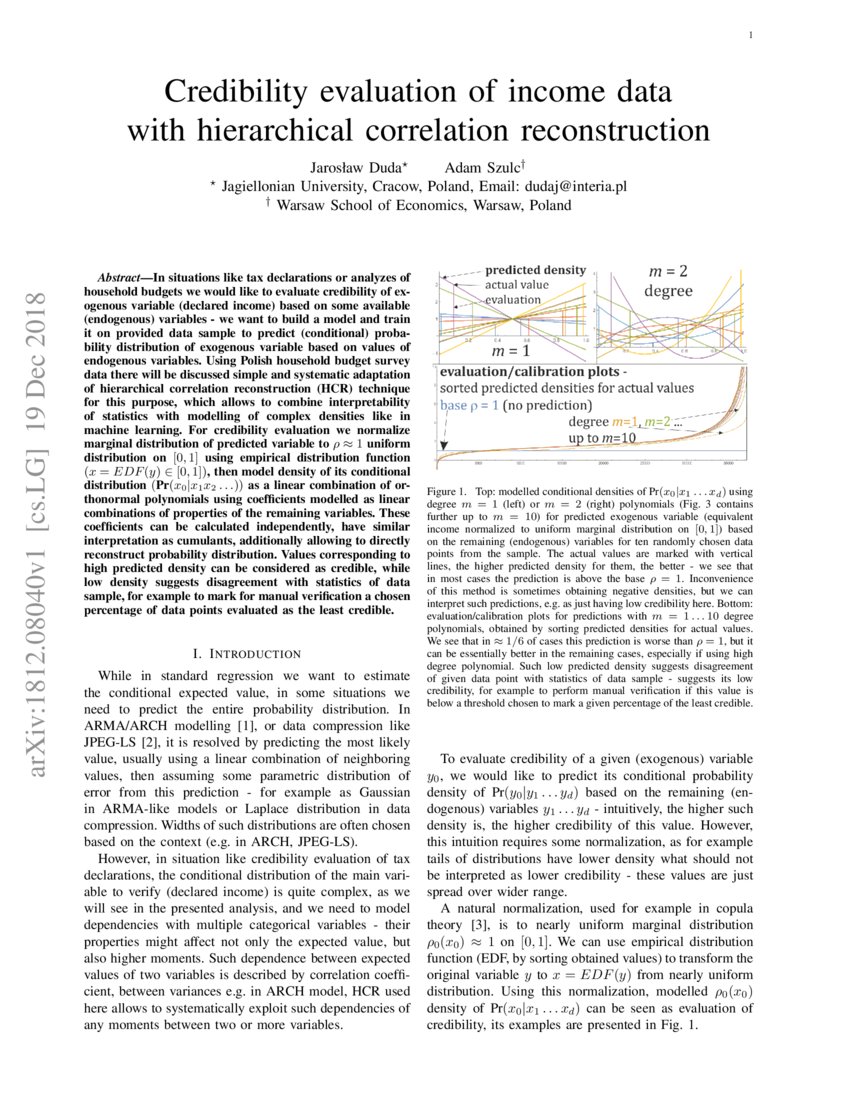 Credibility evaluation of income data with hierarchical correlation reconstruction | DeepAI