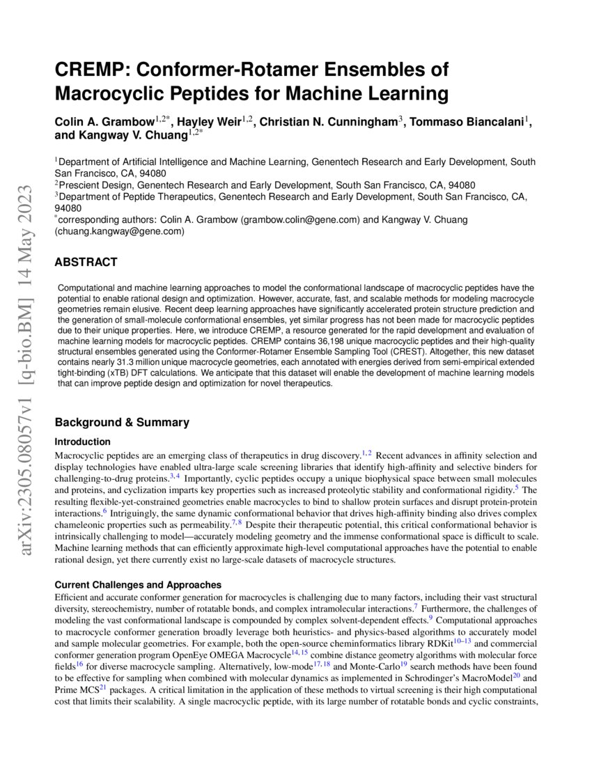 Cremp Conformer Rotamer Ensembles Of Macrocyclic Peptides For Machine