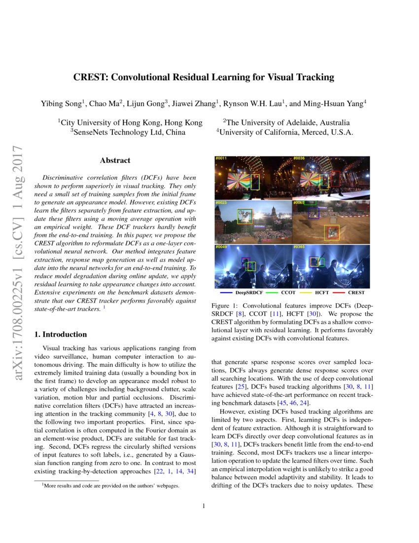 CREST: Convolutional Residual Learning for Visual Tracking | DeepAI