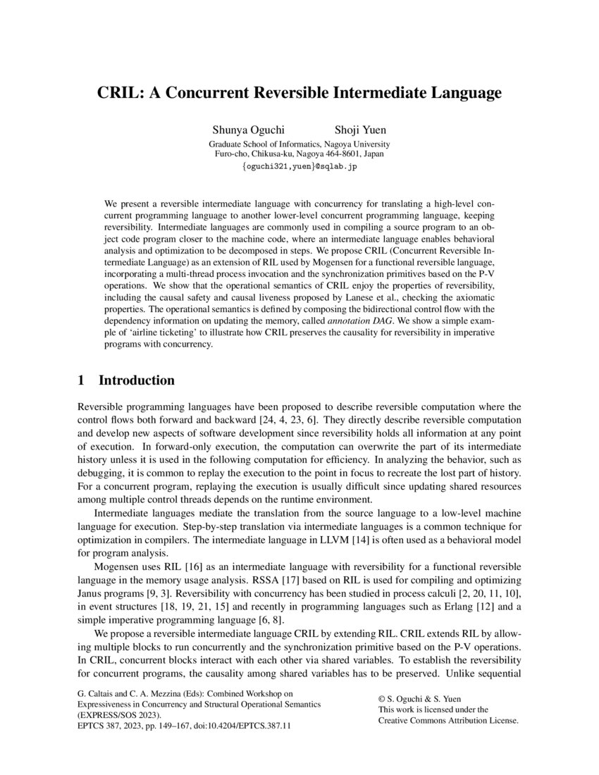 CRIL: A Concurrent Reversible Intermediate Language | DeepAI